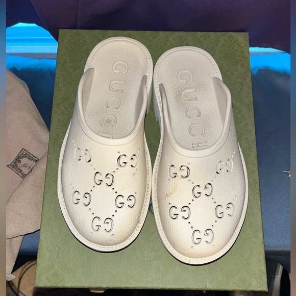 Gucci | Shoes | Gucci Rubber Perforated G Platform Clogs Authentic ...